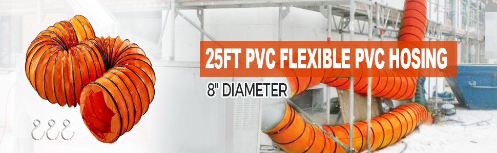 VEVOR 25ft Ducting Hose, PVC Flexible Duct Hosing with S Hook & Steel ...