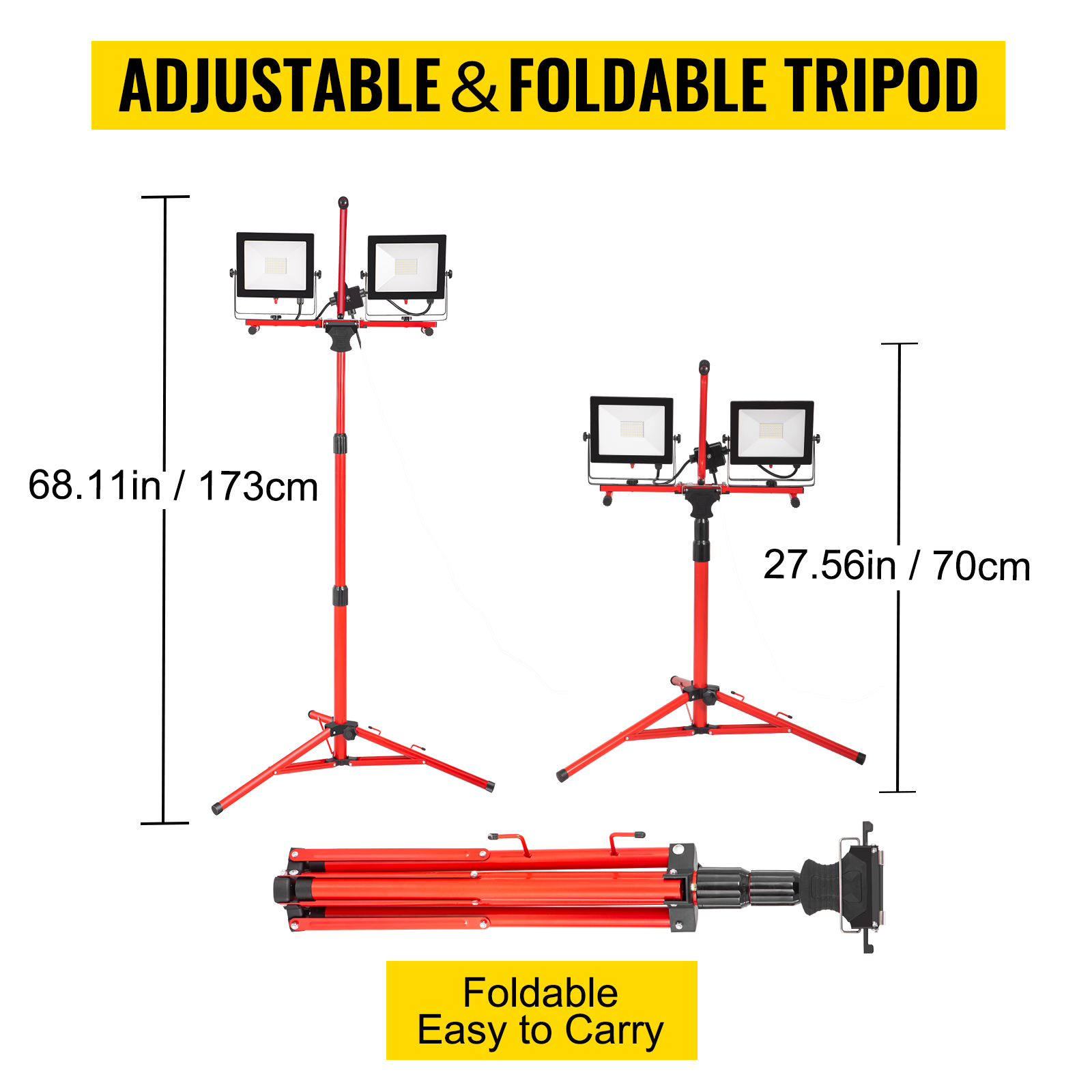 VEVOR LED Work Light with Stand, 2PCS 10000 Lumen Dual-head LED Work ...