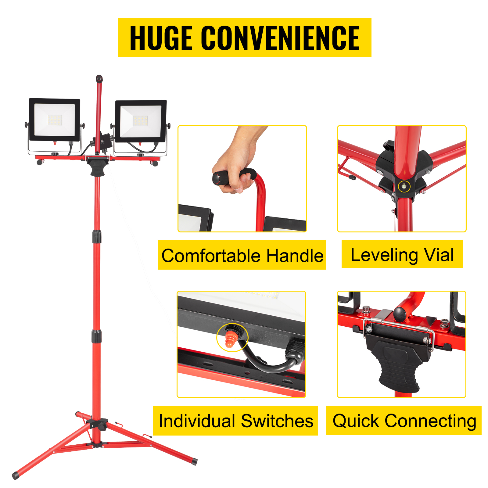 VEVOR LED Work Light with Stand, 5000 Lumen Dual-head LED Work Light ...
