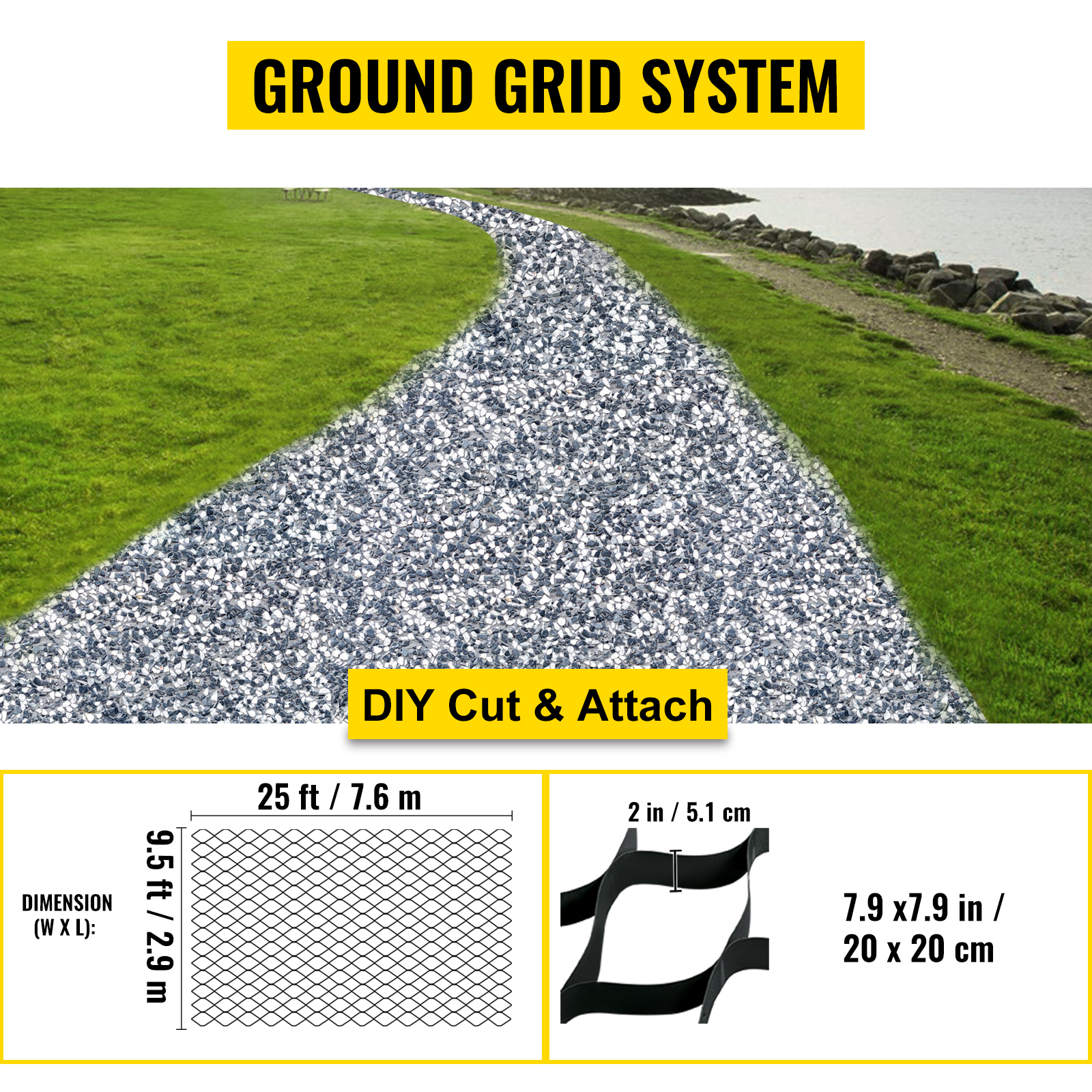 VEVOR Ground Grid, 1885 lbs per Sq Ft Load Geo Grid, 2" Depth Permeable ...