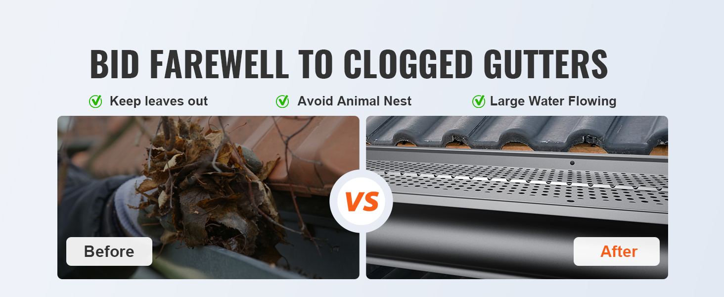VEVOR Gutter Guard, 6 inch Width, Aluminum Leaf Filter DIY Gutter Cover ...