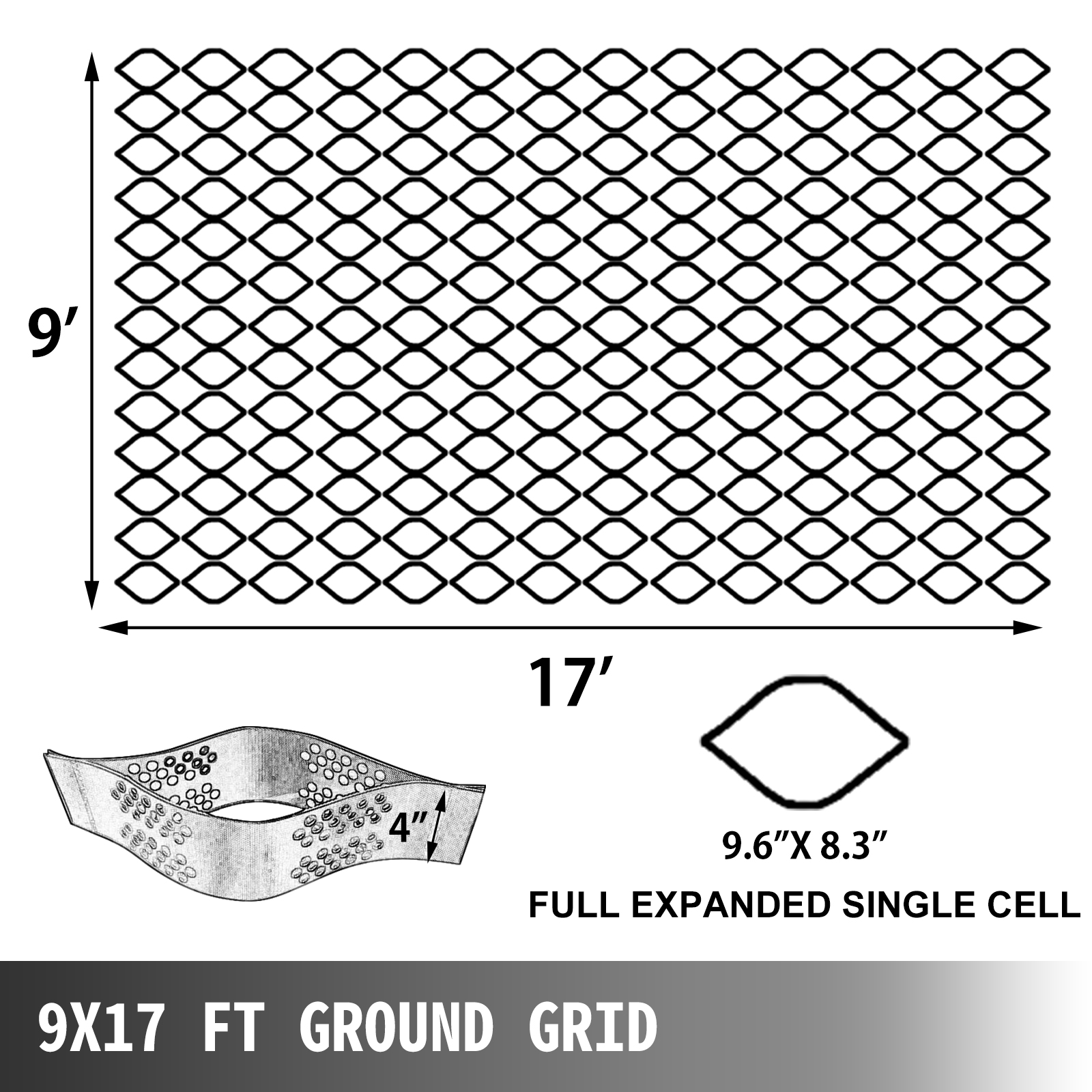 VEVOR Geo Grid Ground Grid 9x17 ft, Geo Cell Grid 4 Inch Thick, Gravel ...