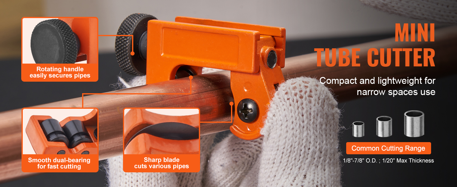 VEVOR 3PCS Tubing Cutter Set, 3/16"-2" O.D. Copper Pipe Cutter, 1/8"-7/ ...