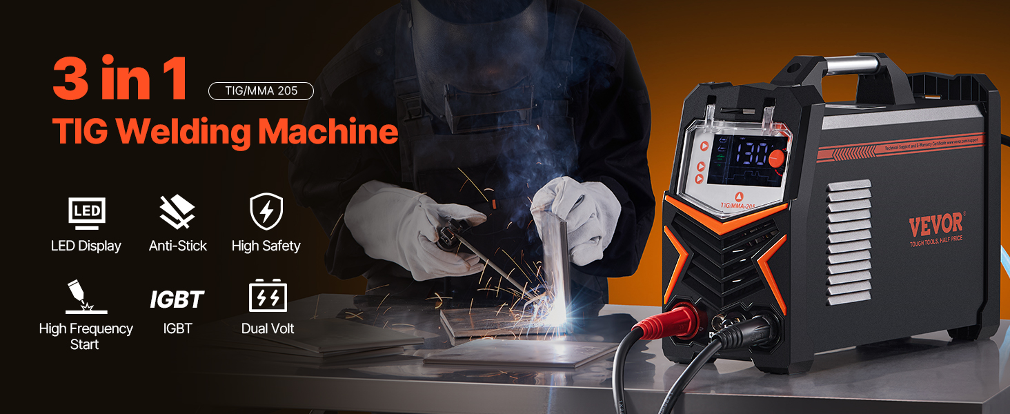 VEVOR TIG Welder 3-In-1 Welding Machine Pulse MMA Stick IGBT Inverter ...