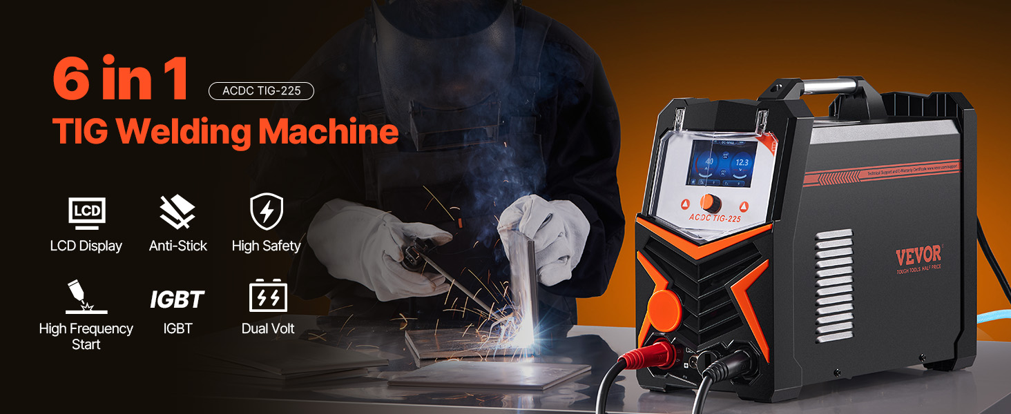 VEVOR TIG Welder 6-In-1 AC/DC Welding Machine Pulse Spot MMA Stick IGBT ...