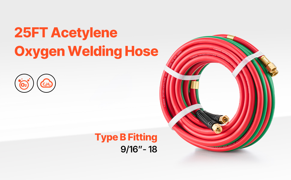 Oxygen Acetylene Hose 1/4-Inch x 25FT T Grade Hose 300PSI Max Working ...