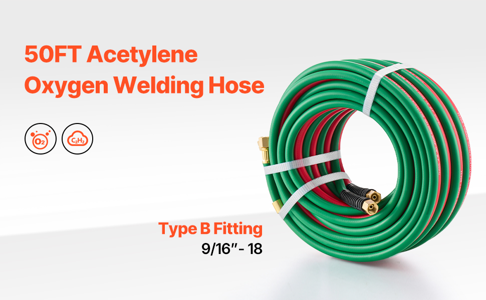 Oxygen Acetylene Hose 1/4-Inch x 50FT T Grade Hose 300PSI Max Working ...