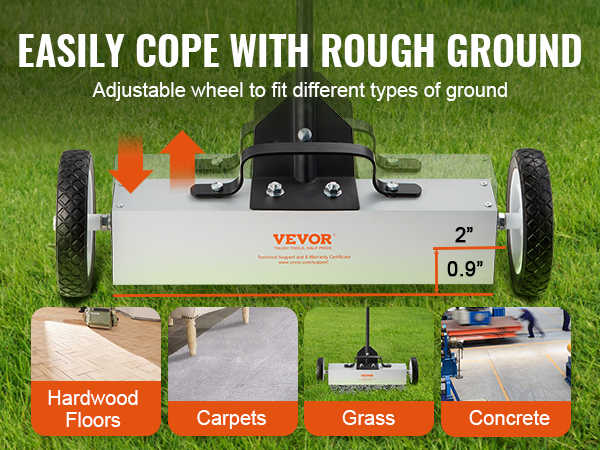 VEVOR 45Lbs Rolling Magnetic Sweeper with Wheels, Push-Type Magnetic ...
