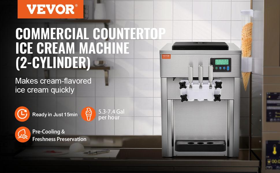 VEVOR Commercial Ice Cream Machine, 21 QT/H Yield, 1800W 3-Flavor ...