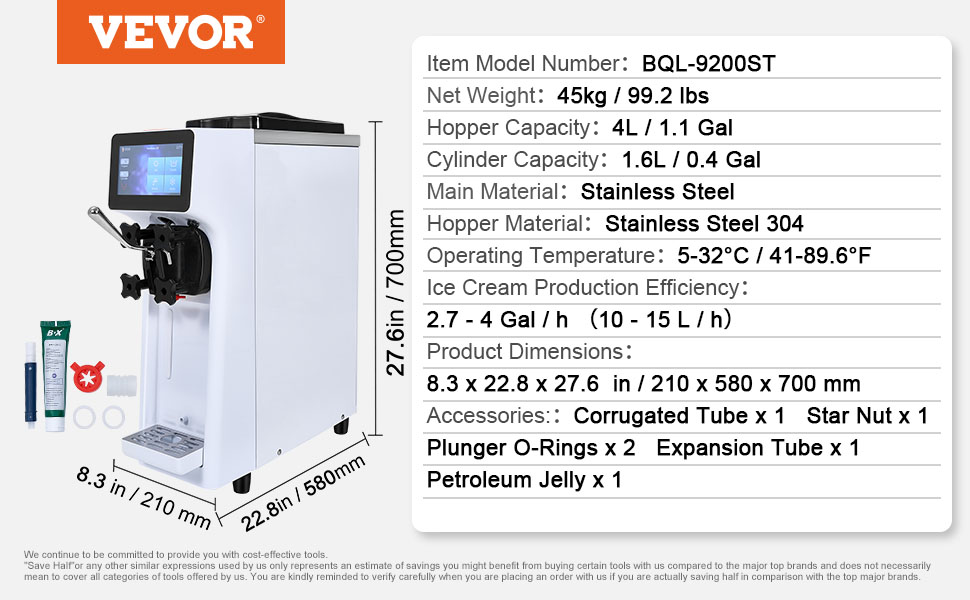 VEVOR Commercial Ice Cream Machine, 10.6 QT/H Yield, 1000W Single ...