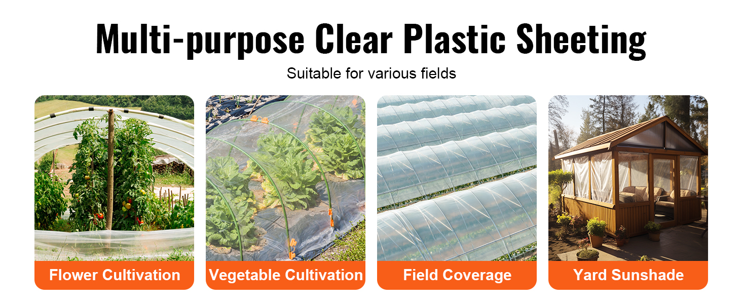 VEVOR Greenhouse Plastic Sheeting 25 x 25 ft, 6 Mil Thickness Clear ...