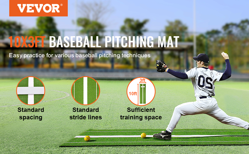 VEVOR Softball Pitching Mat, 10' x 3' Softball Pitching Mound, Antislip ...