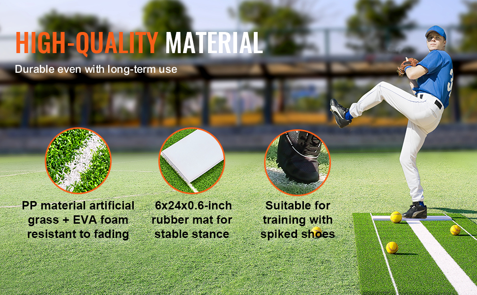 VEVOR Softball Pitching Mat, 10' x 3' Softball Pitching Mound, Antislip ...