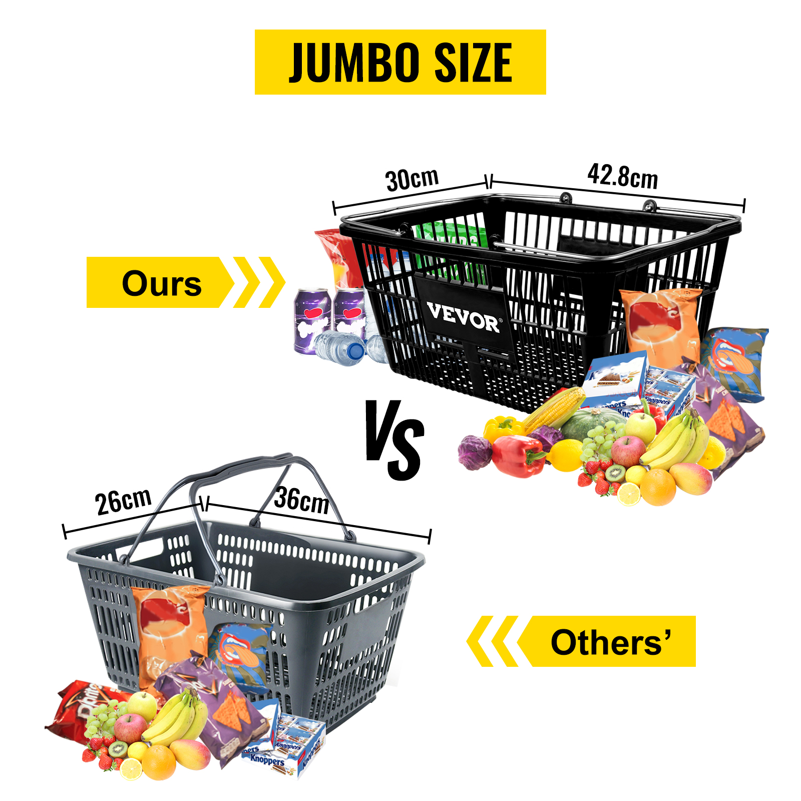 VEVOR Shopping Basket, Set of 12 Black, Durable PE Material with Handle ...