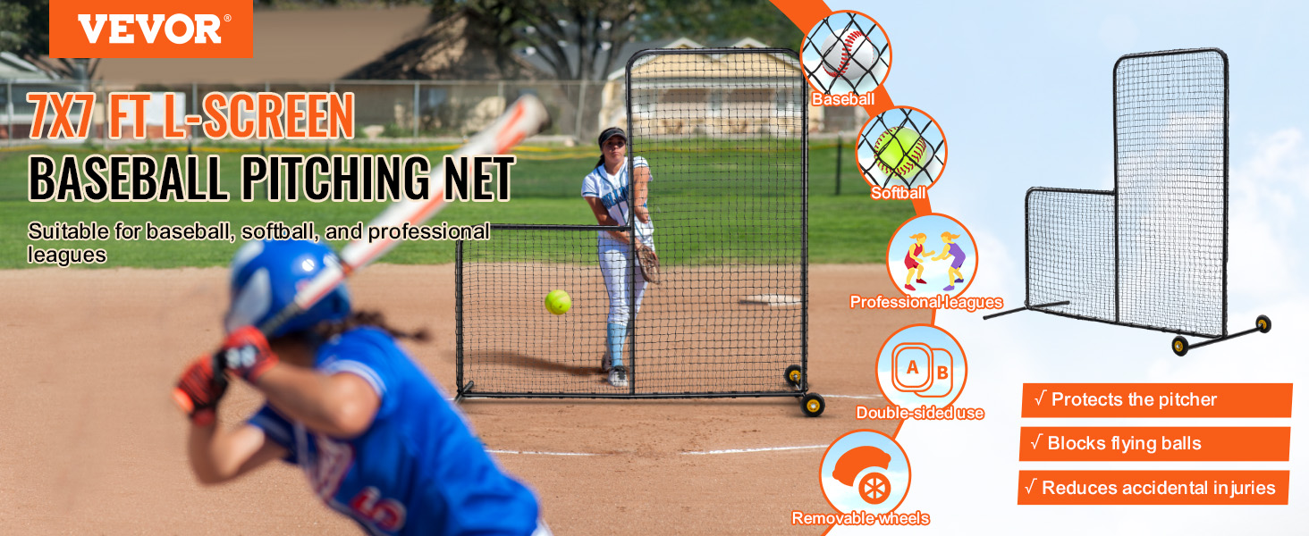 VEVOR L Screen Baseball for Batting Cage, 7x7 ft Softball Safety Screen ...