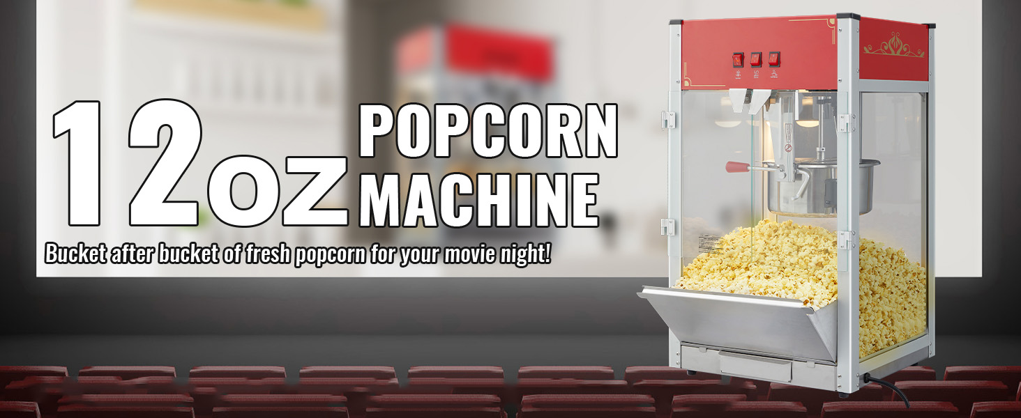 VEVOR Popcorn Popper Machine 12 Oz Countertop Popcorn Maker 1440W 80 ...