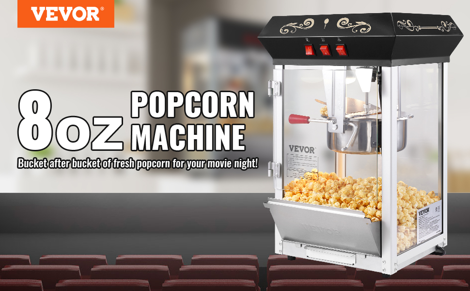 Popcorn Popper Machine Countertop Popcorn Maker 850W 8 Oz 48 Cups Black ...