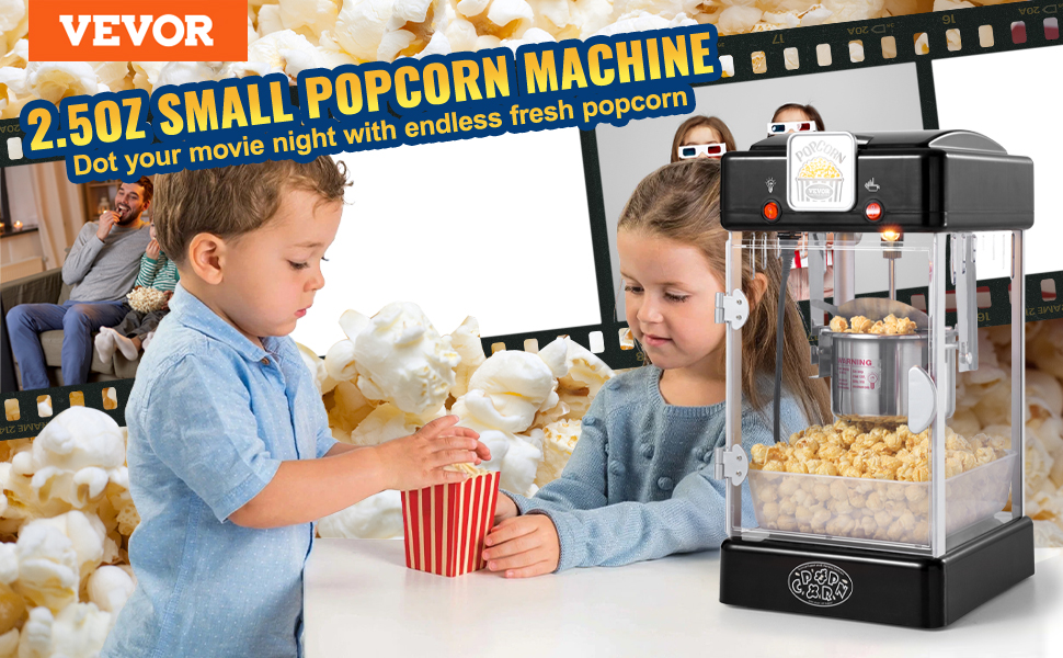 VEVOR Popcorn Popper Machine Tabletop Popcorn Maker 300W 2.5 Oz Black ...