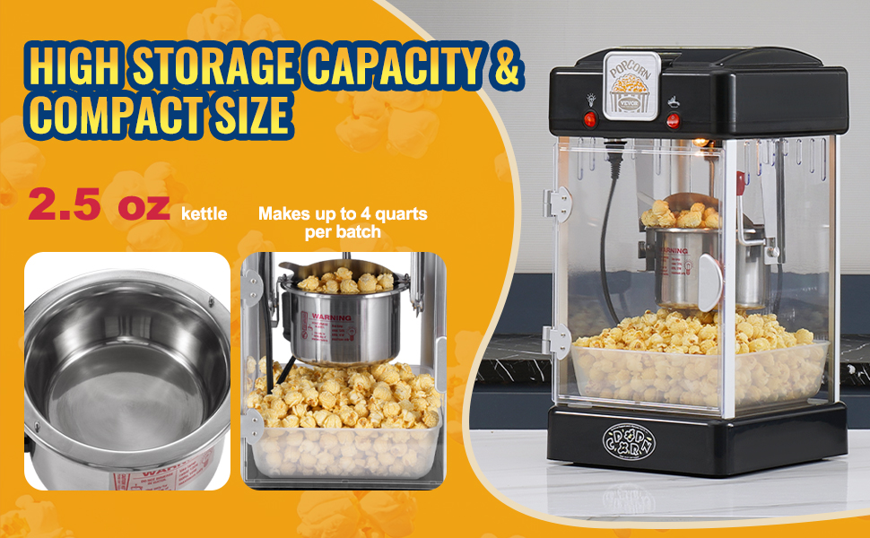 VEVOR Popcorn Popper Machine Tabletop Popcorn Maker 300W 2.5 Oz Black ...