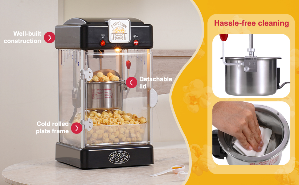 VEVOR Popcorn Popper Machine Tabletop Popcorn Maker 300W 2.5 Oz Black ...