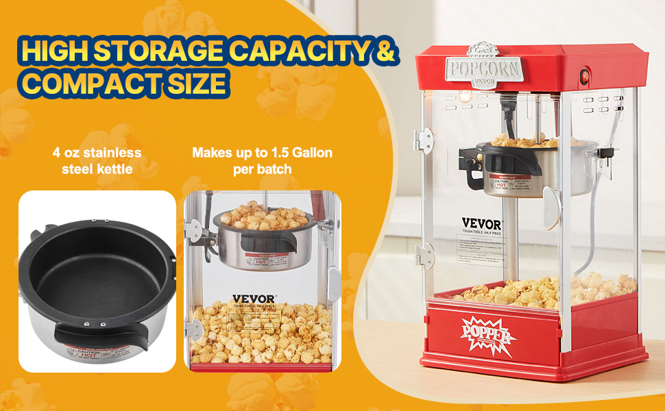 VEVOR Popcorn Popper Machine Tabletop Popcorn Maker 480W 4 Oz Red ...