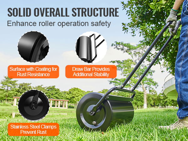 VEVOR Lawn Roller, 13 Gallon Sand/Water Filled Yard Roller, Steel Sod ...
