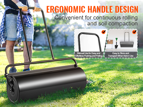 VEVOR Lawn Roller, 17 Gallon Sand/Water Filled Yard Roller, Steel Sod ...