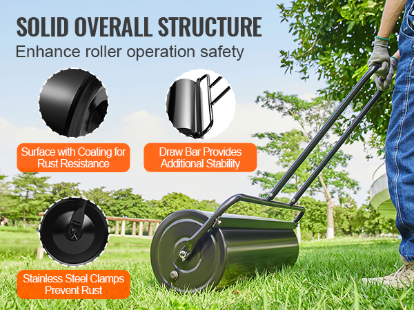 VEVOR Lawn Roller, 17 Gallon Sand/Water Filled Yard Roller, Steel Sod ...