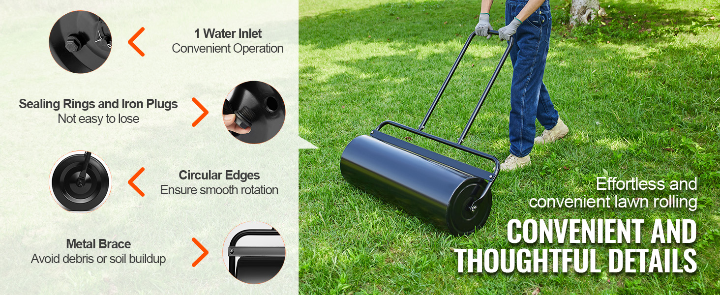 VEVOR Lawn Roller, 17 Gallon Sand/Water Filled Yard Roller, Steel Sod ...