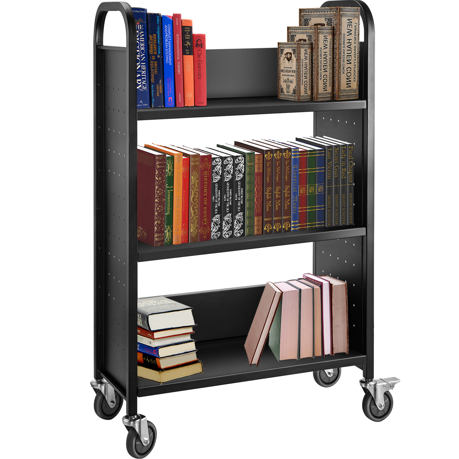VEVOR Book Cart, 200lbs Library Cart, 30x14x49 Inch Rolling Book Cart ...