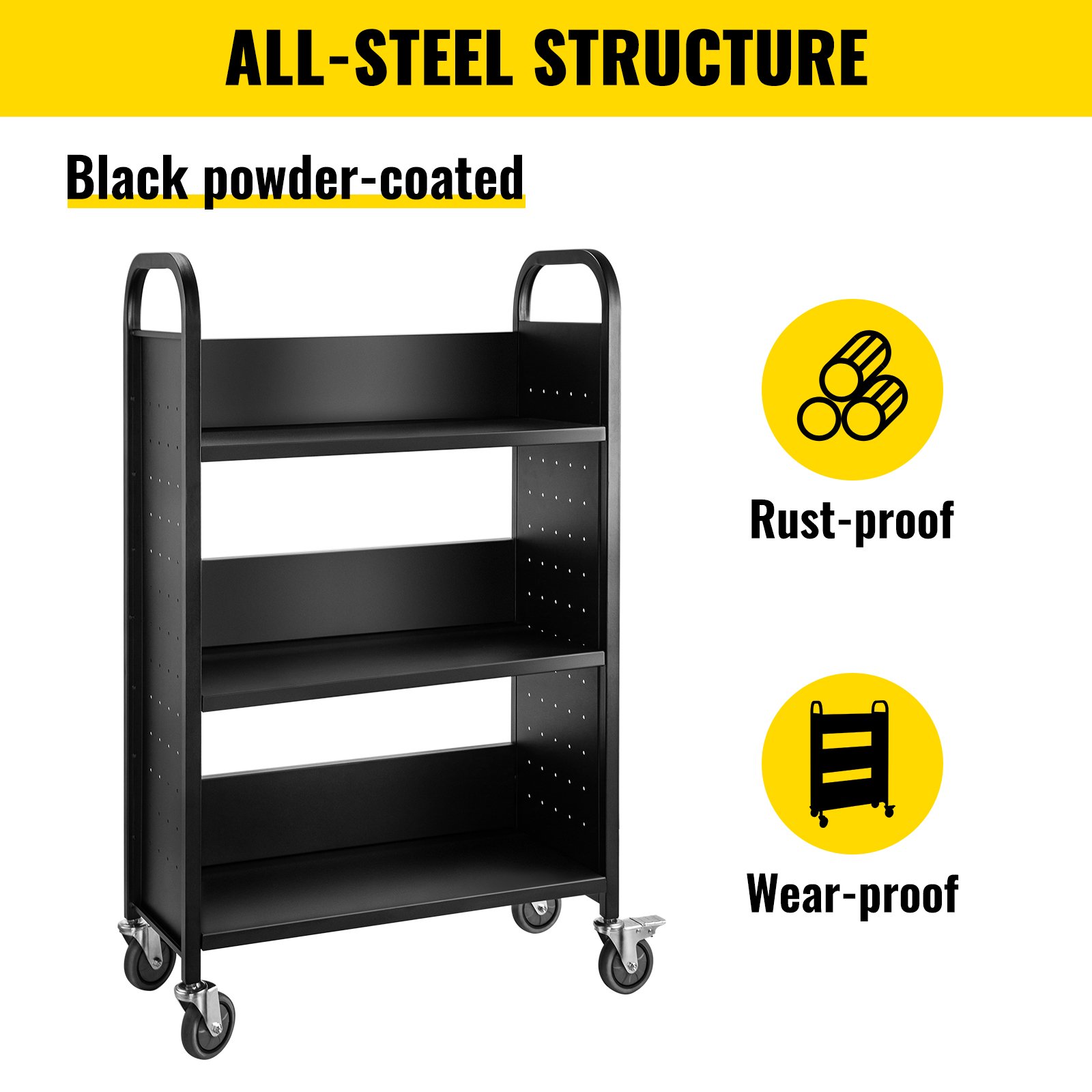 VEVOR Book Cart, 200lbs Library Cart, 30x14x49 Inch Rolling Book Cart ...