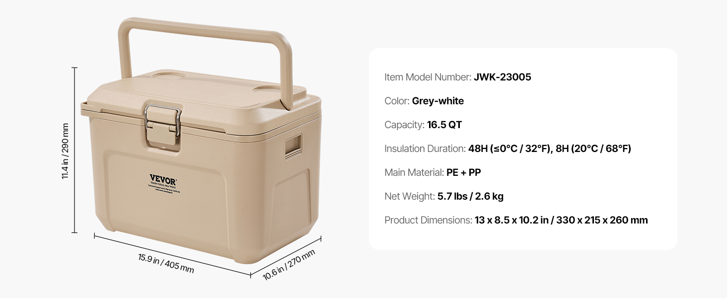 VEVOR Portable Cooler 16.5 QT Insulated Cooler 23 Can Capacity with Cup ...