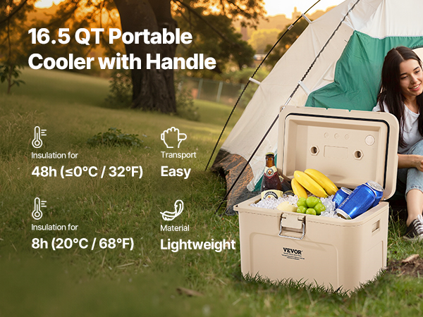Portable Cooler 16.5 QT Insulated Hard Cooler 23 Can Capacity with Cup ...