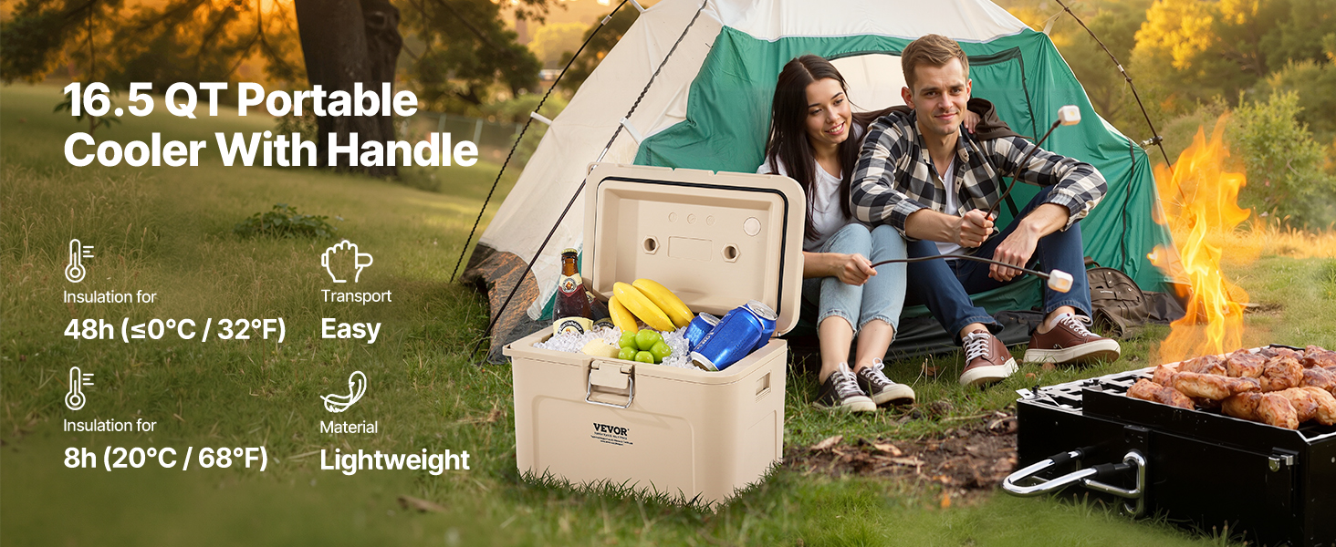 Portable Cooler 16.5 QT Insulated Hard Cooler 23 Can Capacity with Cup ...