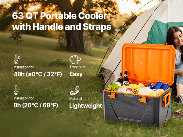 Portable Cooler 63 QT Insulated Hard Cooler 90 Can Capacity with Cup ...