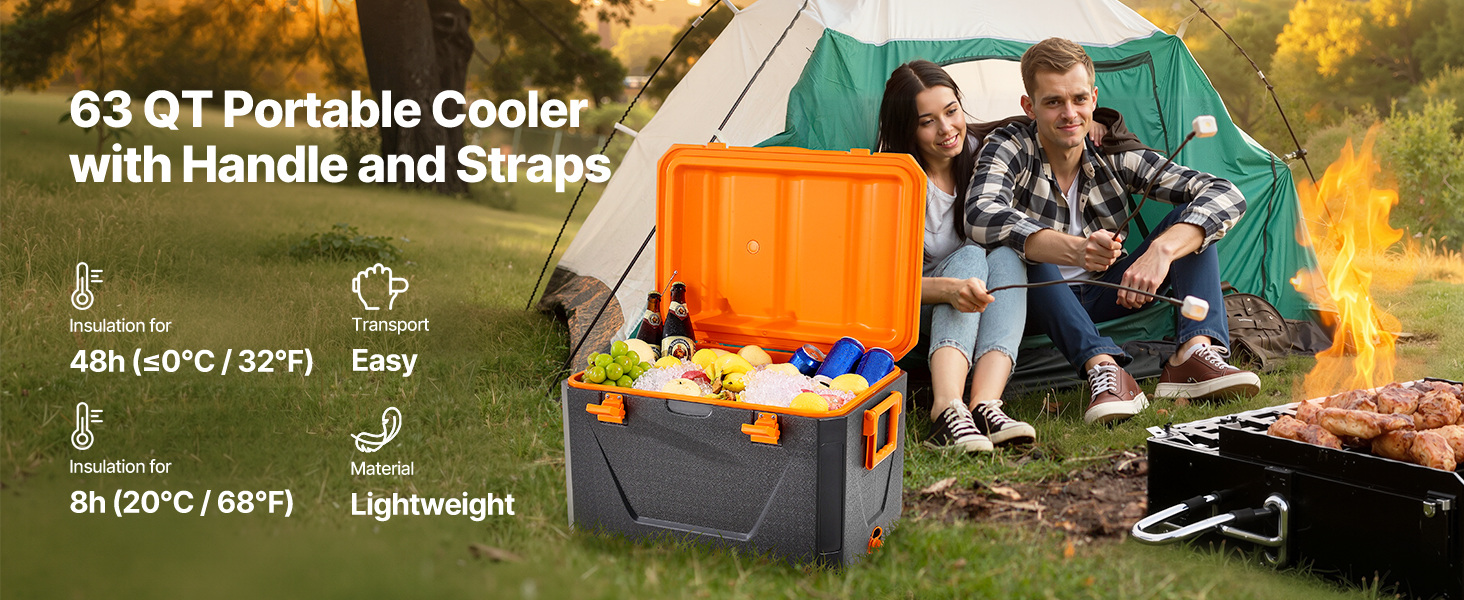Portable Cooler 63 QT Insulated Hard Cooler 90 Can Capacity with Cup ...