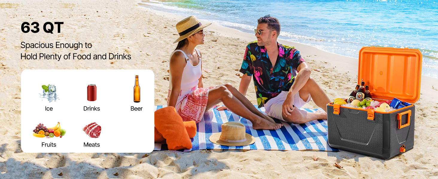Portable Cooler 63 QT Insulated Hard Cooler 90 Can Capacity with Cup ...