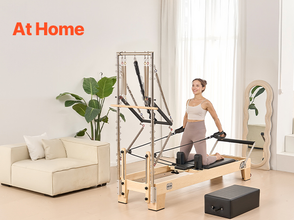 VEVOR Pilates Reformer Wood Pilates Machine Home Gym Workout Equipment ...