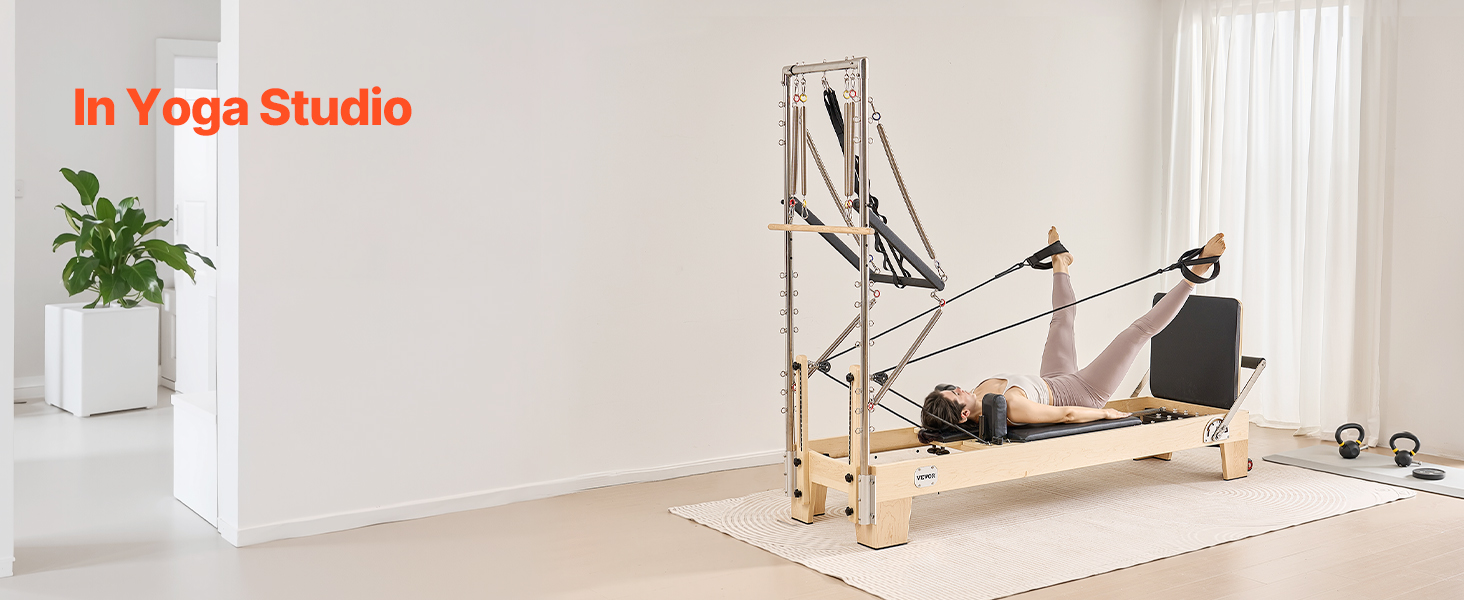 VEVOR Pilates Reformer Wood Pilates Machine Home Gym Workout Equipment ...
