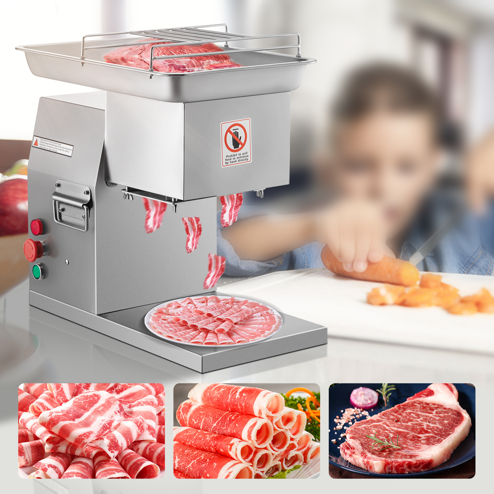 VEVOR Commercial Meat Cutter Machine 1100 LB/H 3mm Stainless Steel with ...