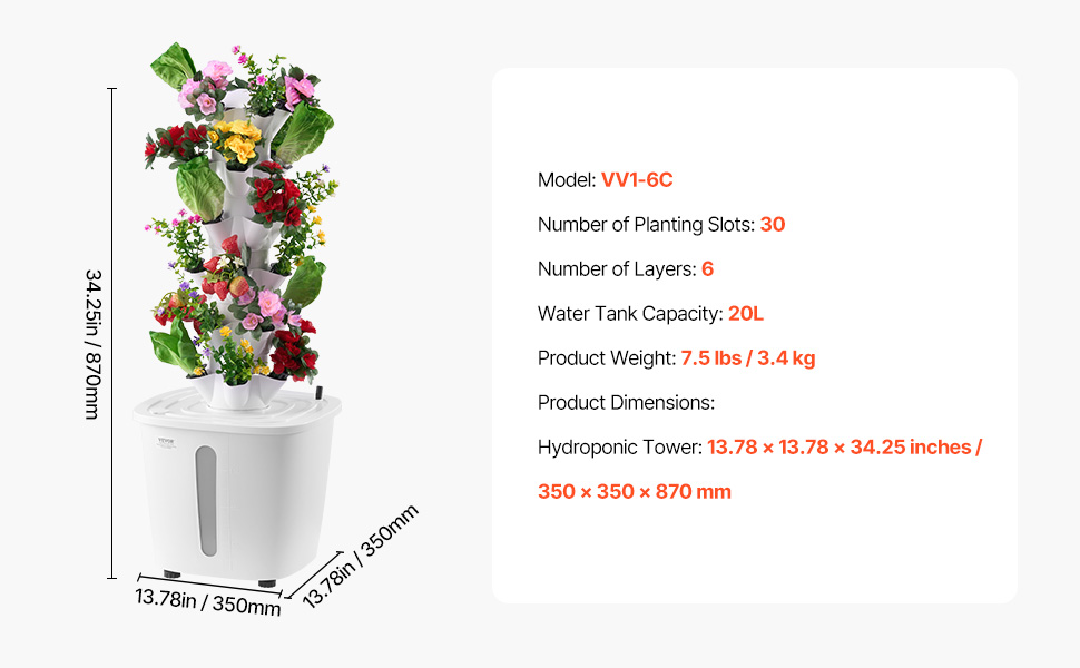 VEVOR Hydroponic Growing System 30 Pods Smart Hydroponic Tower Water ...