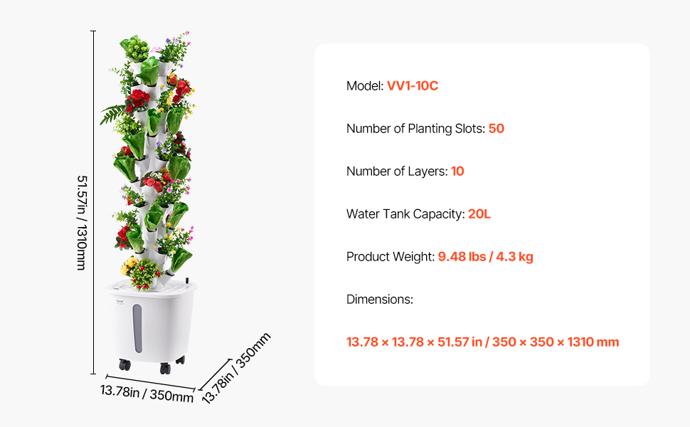 Hydroponic Growing System with Wheel 50 Pods Indoor Hydroponic Tower ...