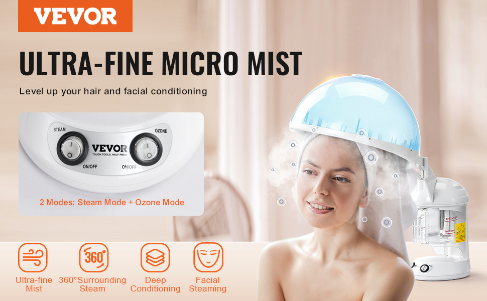 VEVOR 2 in 1 Hair & Facial Steamer Professional Hair Steamer with ...