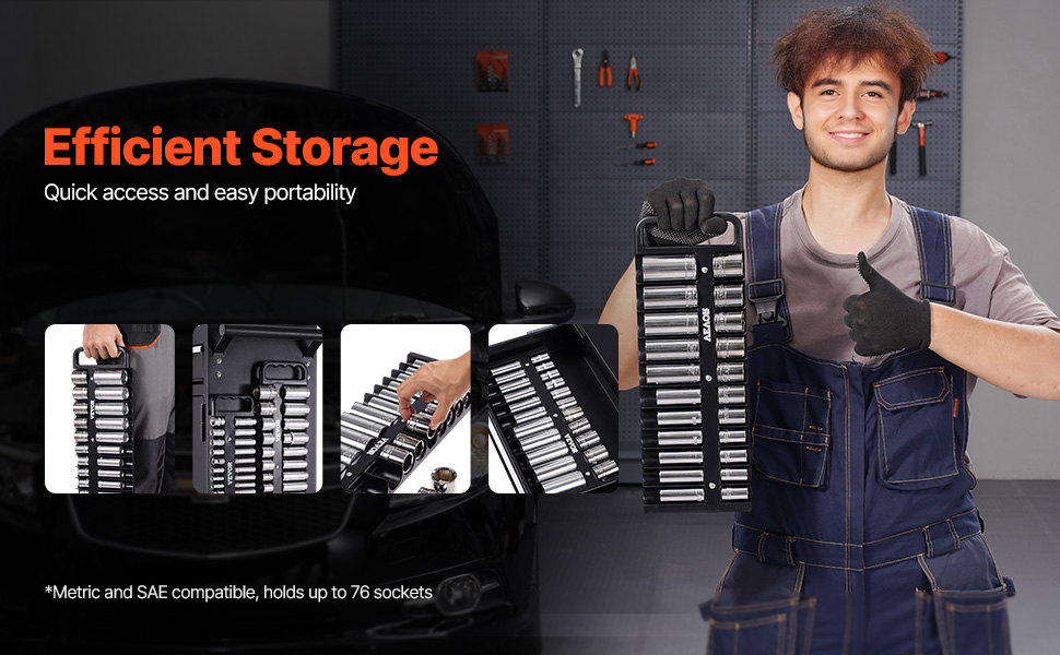 Portable Socket Organizer Set 3PCS 76-Clip Magnetic Socket Tray Metric ...
