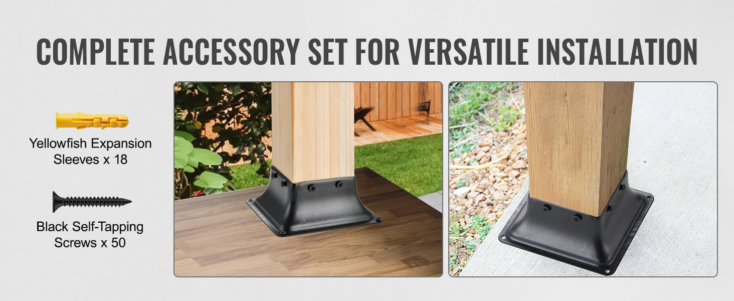 VEVOR 4x4 Post Base 4Pcs, Internal 3.6"x3.6" Heavy Duty Powder-Coated ...