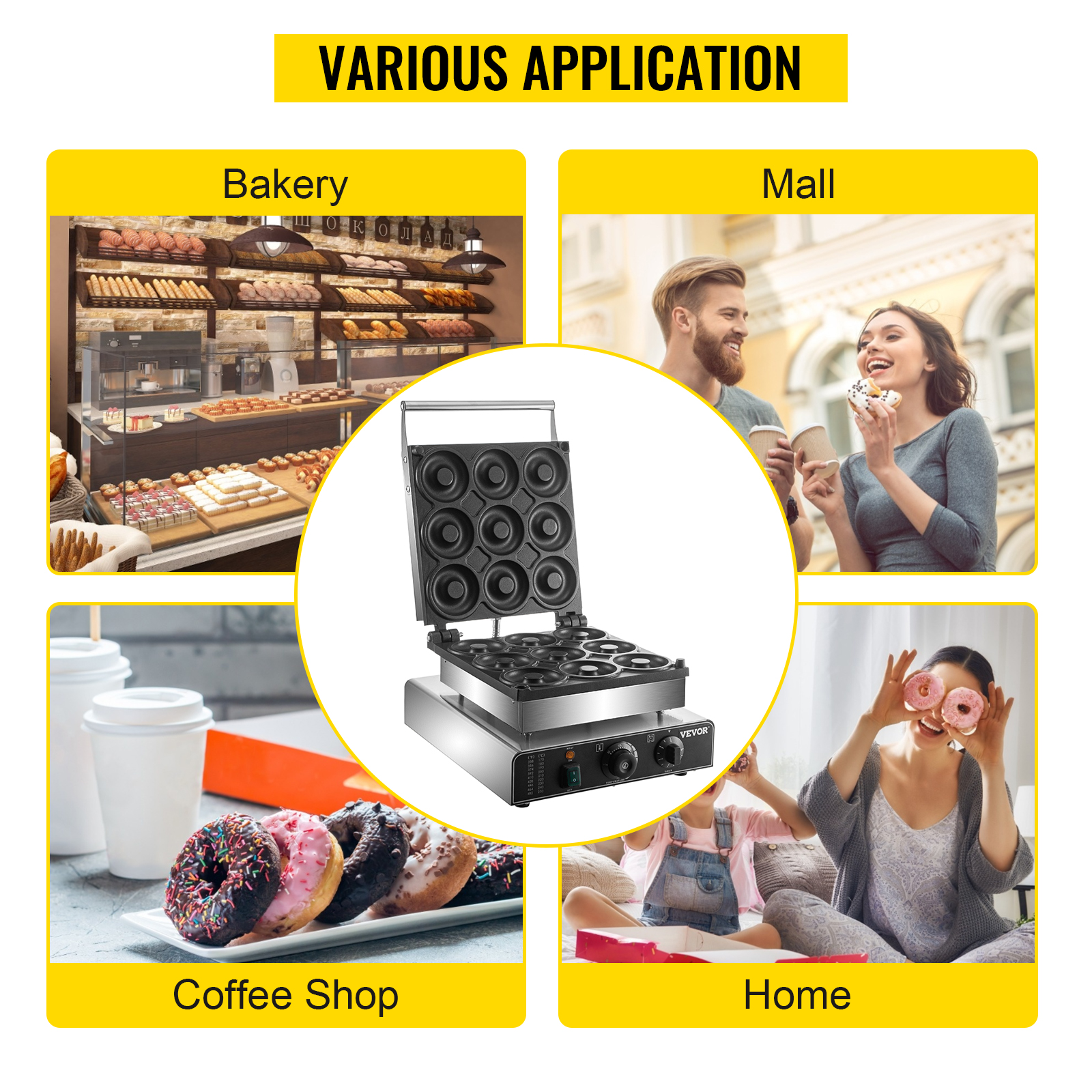 VEVOR Electric Donut Maker, 9 Holes Commercial Donut Machine, 2000W ...