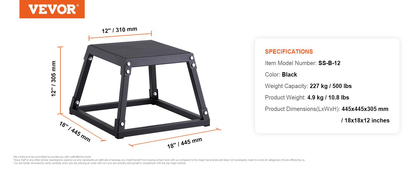 VEVOR Plyometric Jump Box, 12 Inch Plyo Box, Steel Plyometric Platform ...