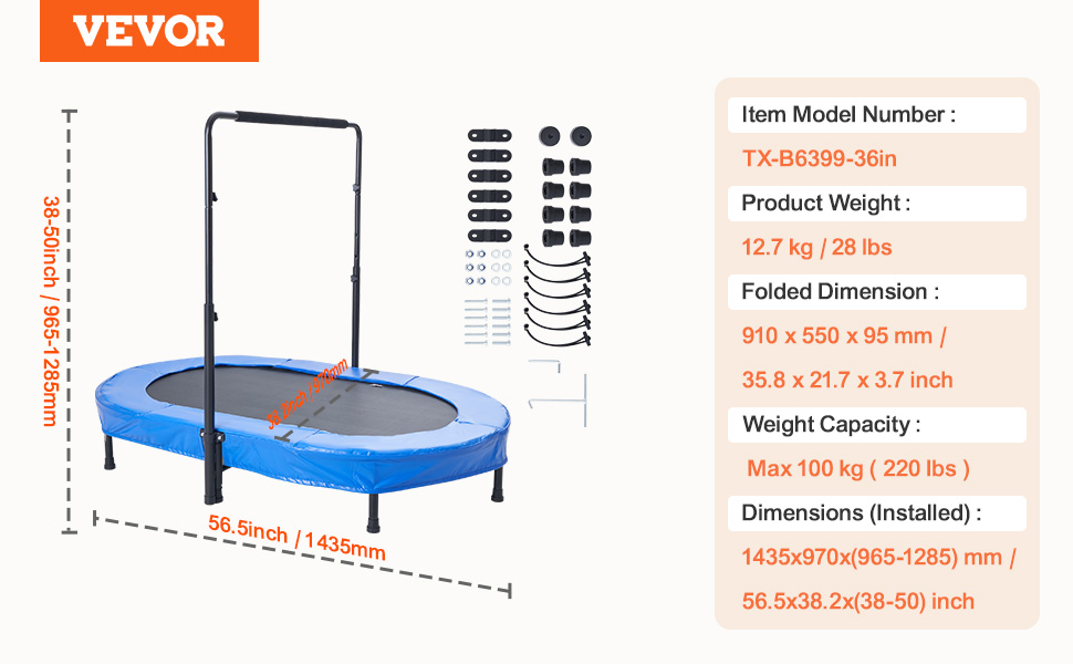 56" Trampoline for Kids Foldable Mini Toddler Trampoline Indoor Outdoor ...