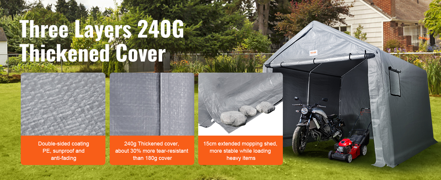 VEVOR Portable Shed Outdoor Storage Shelter, 10 x 10 x 8.5 ft Heavy ...