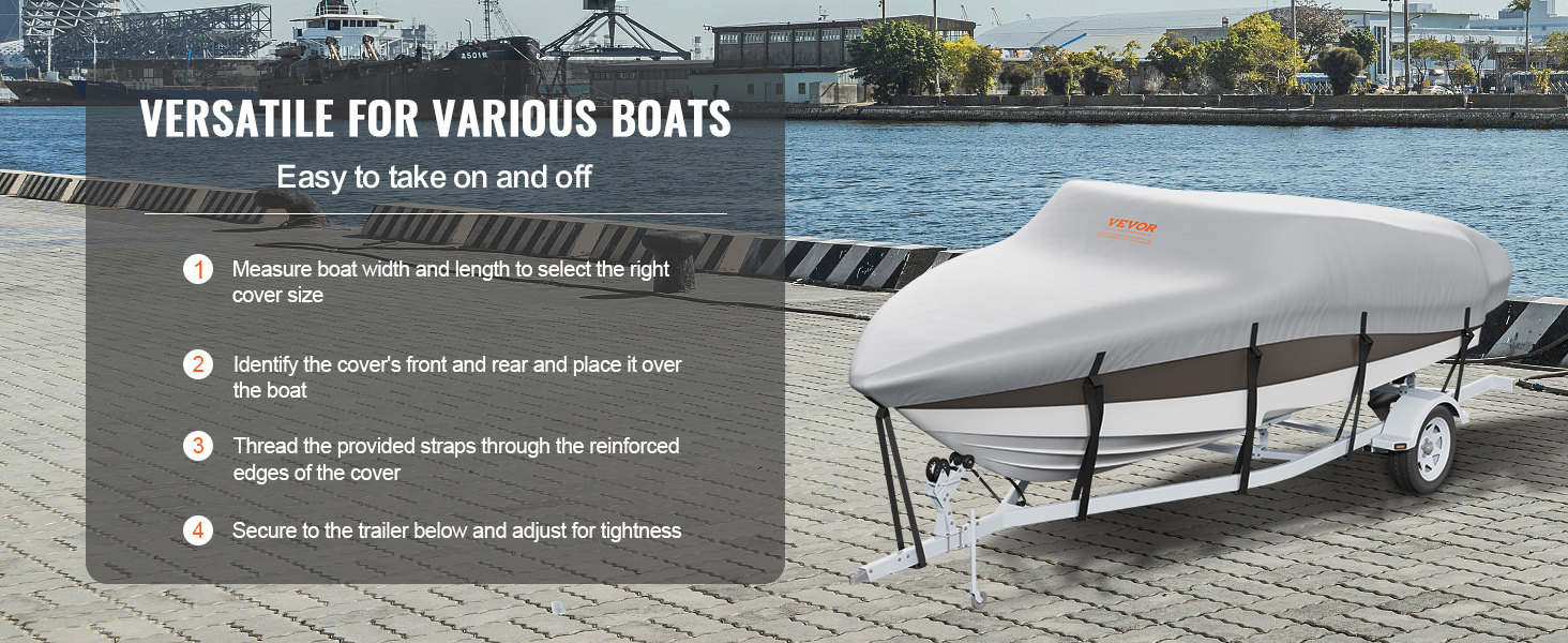 VEVOR Boat Cover 600D Waterproof 16-18.5 ft Boat Cover V-Hull Tri-Hull ...